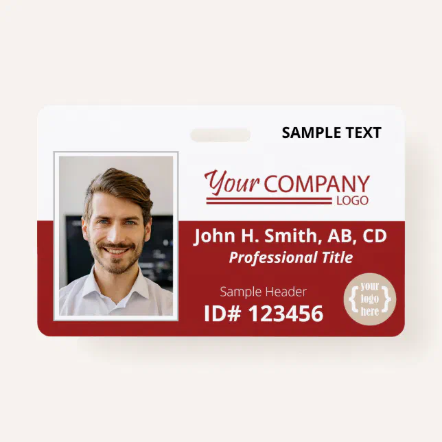Burgundy Logo Entry Employee Photo ID Badge | Zazzle