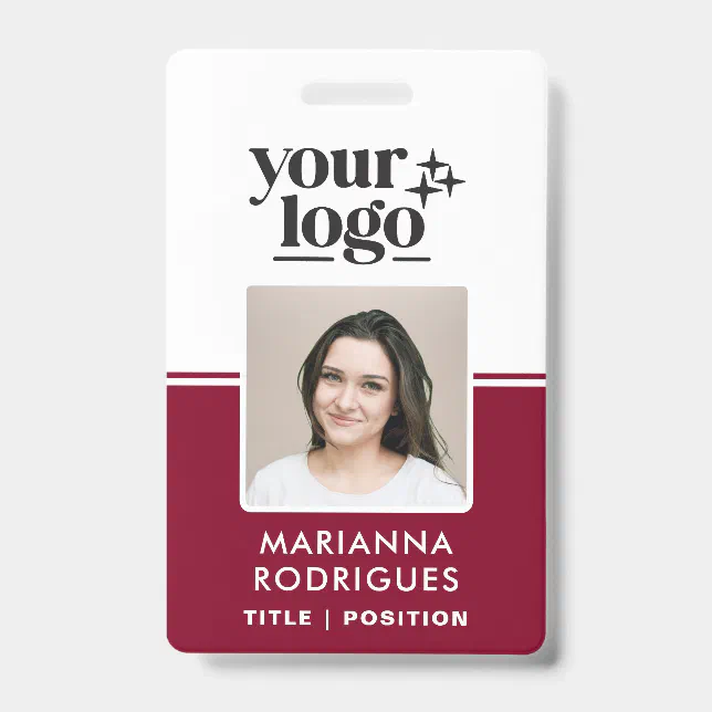 Burgundy Logo Security Photo Barcode Employee ID Badge | Zazzle