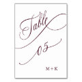 Burgundy Luxury Calligraphy Wedding Number 5, Table Number | Zazzle