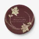 Burgundy Maroon Champaign Gold Floral Wreath Lux Paper Plates | Zazzle