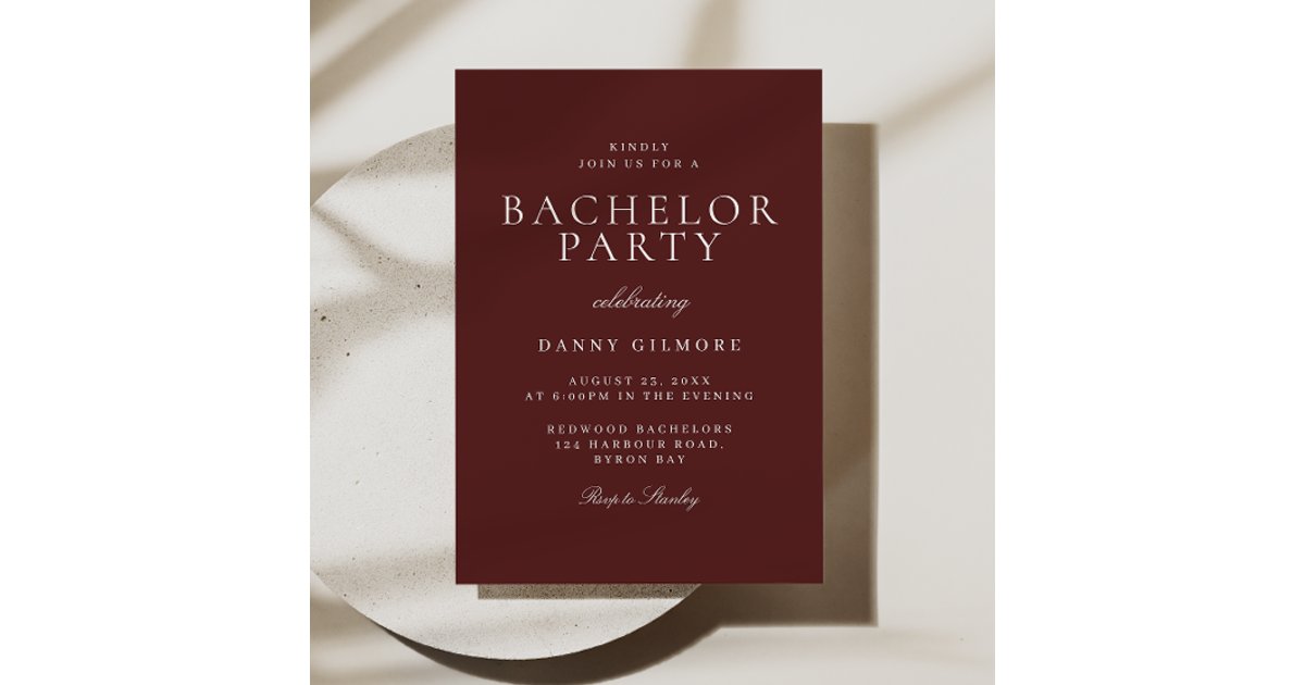 Burgundy Maroon Classic Modern Bachelor Party Invitation | Zazzle