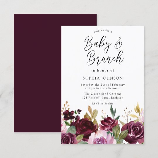 Burgundy Maroon Flowers Baby & Brunch Baby Shower Invitation | Zazzle.com