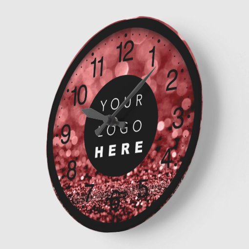 Burgundy Maroon Glitter Modern Custom Logo Large Clock | Zazzle