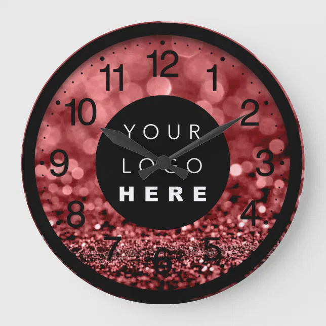 Burgundy Maroon Glitter Modern Custom Logo Large Clock | Zazzle