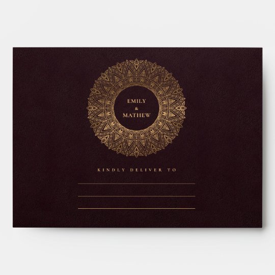 BURGUNDY MAROON GOLD CLASSY ORNATE MANDALA WEDDING ENVELOPE | Zazzle.com