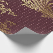 Burgundy Maroon Gold Damask Bridal Royal Ornamenta Wrapping Paper | Zazzle