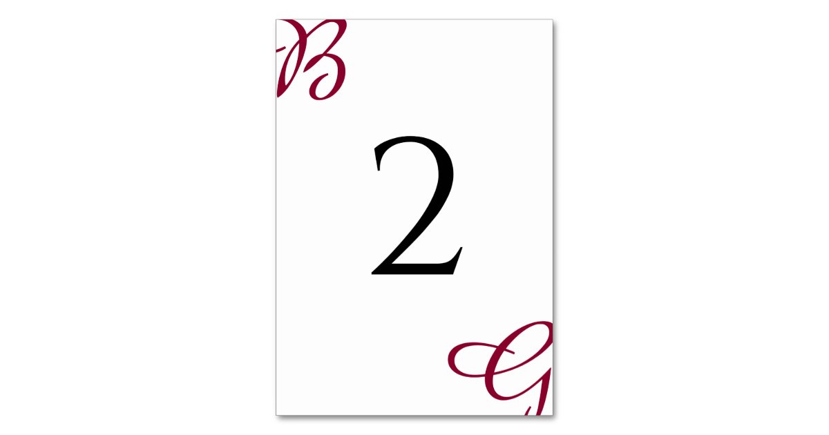 Burgundy Maroon Initials Autumn Fall Wedding Table Number | Zazzle
