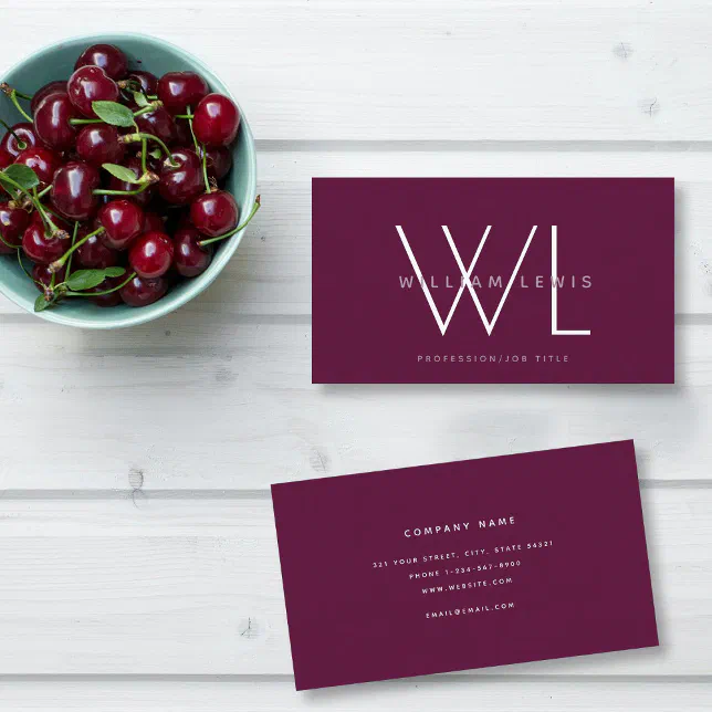 Burgundy Maroon Monogram Modern Minimalist Business Card | Zazzle