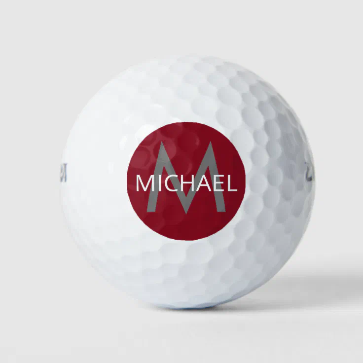 Burgundy Maroon Personalized Initial Monogram Golf Balls | Zazzle