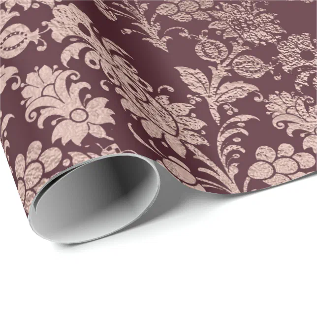 Burgundy Maroon Pink Rose Gold Royal Floral Wrapping Paper | Zazzle