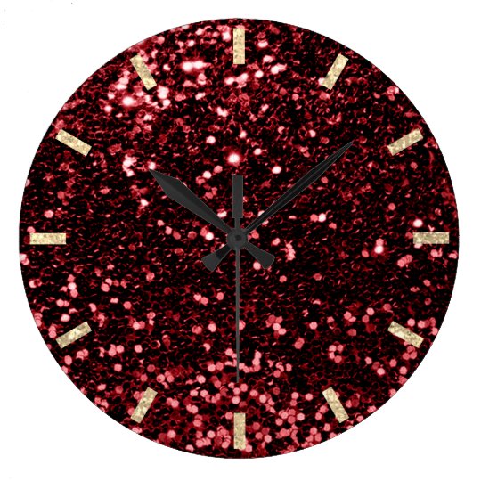 Burgundy Maroon Red Sparkly Glitter Silver Gold Large Clock | Zazzle.com