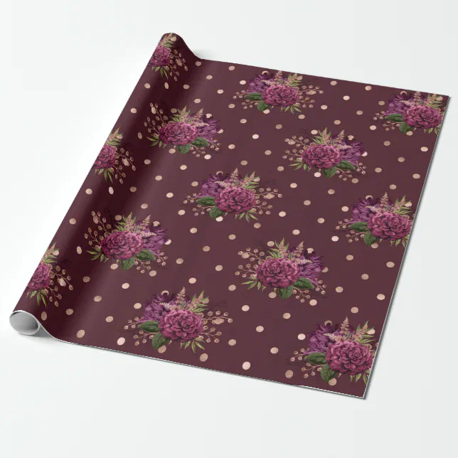 Burgundy - Marsala and Rose Gold Floral Wrapping Paper | Zazzle