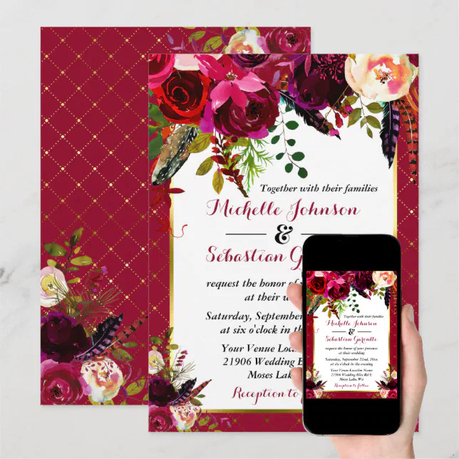 Burgundy Marsala Floral Chic Wedding Invitation | Zazzle