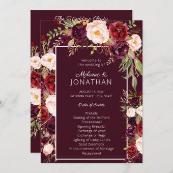 Burgundy Marsala Floral Wedding Program V3 | Zazzle