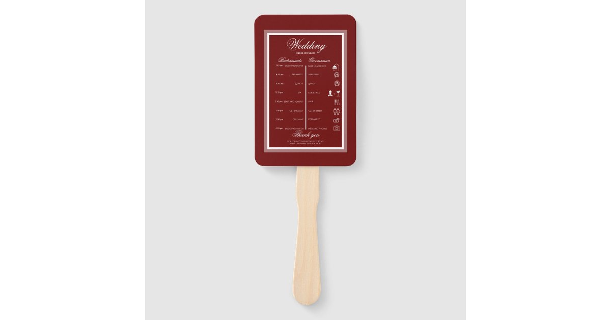 Burgundy modern elegant wedding hand fan | Zazzle