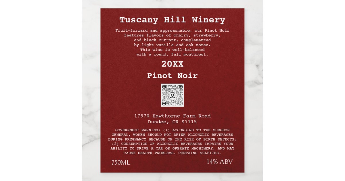 Burgundy Modern QR Code LOGO Description Wine Label | Zazzle