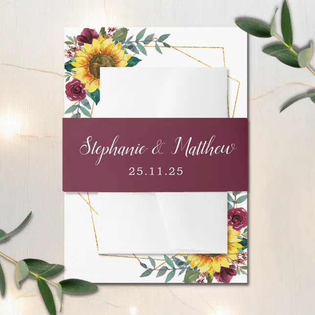 Burgundy Modern Script Typography Wedding Invitation Belly Band | Zazzle