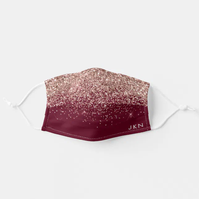 Burgundy Monogram Blush Pink Rose Gold Glitter Adult Cloth Face Mask ...
