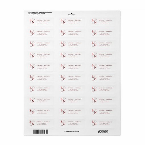 Burgundy Monogram Couples Return Address Label | Zazzle
