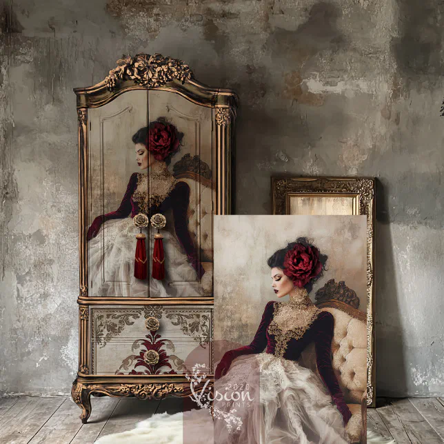 Burgundy Muse, Elegant Portrait & Floral Tissue Paper | Zazzle