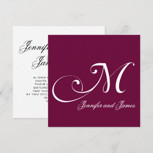 Burgundy Names Monogram M Wedding Invitations | Zazzle