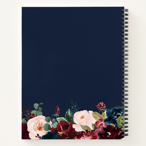 burgundy navy blue floral Recipe Book | Zazzle