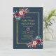 Burgundy Navy Floral Gold Frame on navy Wedding Invitation | Zazzle