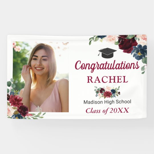 Burgundy Navy Floral Graduate Graduation Party Banner | Zazzle.com