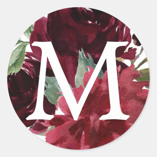Burgundy Navy Monogram Favors Stickers Rustic | Zazzle