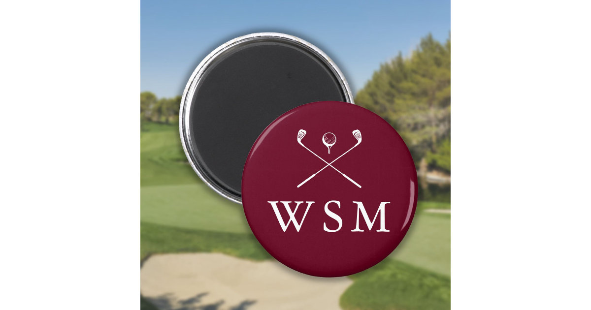 Burgundy Personalized Monogram Golf Clubs Magnet | Zazzle