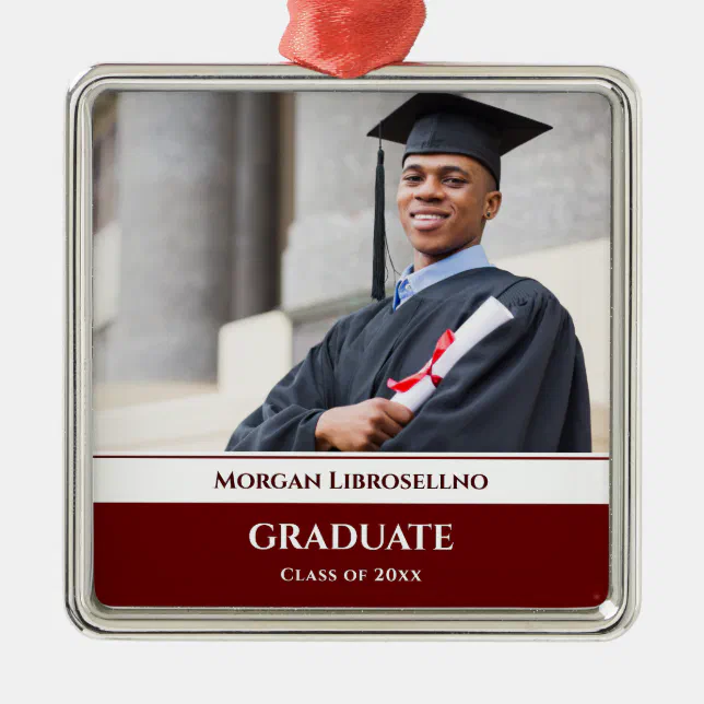 Burgundy Photo Graduation Metal Ornament | Zazzle