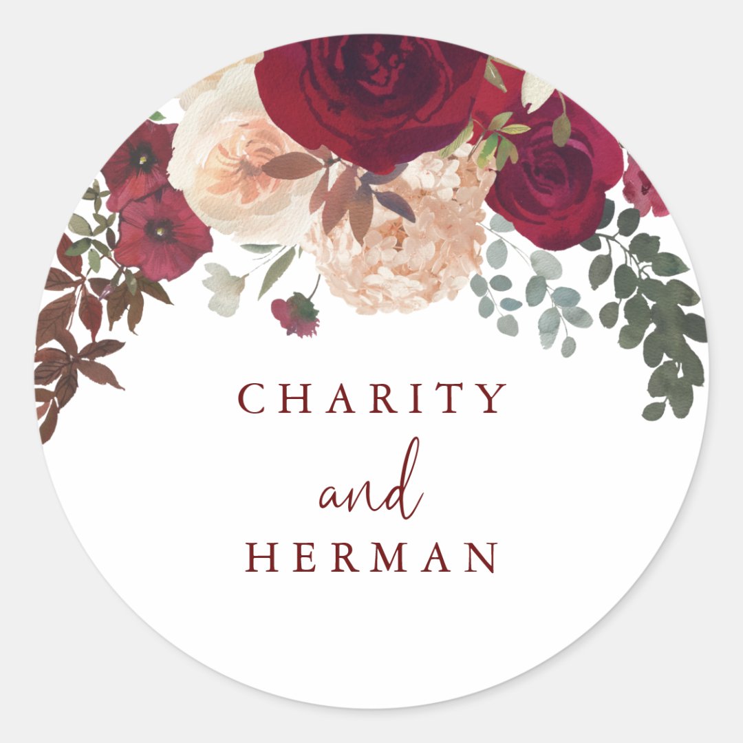 Burgundy Pink Blush Floral Wedding Envelope Seals | Zazzle