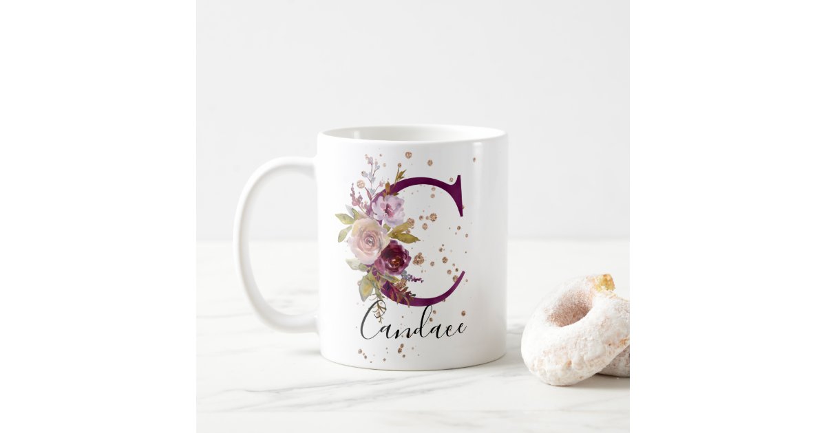 Burgundy Pink Cream Floral Letter C Monogram Coffee Mug | Zazzle