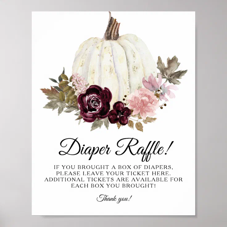 Burgundy Pink Floral Pumpkin Diaper Raffle Sign | Zazzle