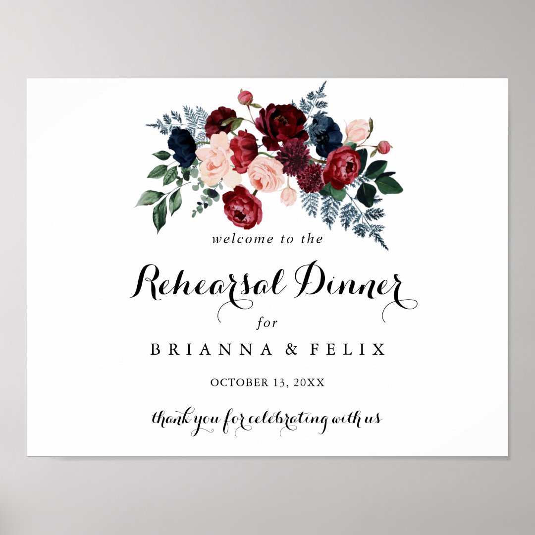 Burgundy Pink Horizontal Rehearsal Dinner Welcome Poster | Zazzle