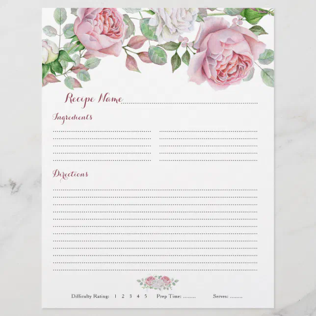 Burgundy Pink Rose Floral Binder Recipe Inserts | Zazzle