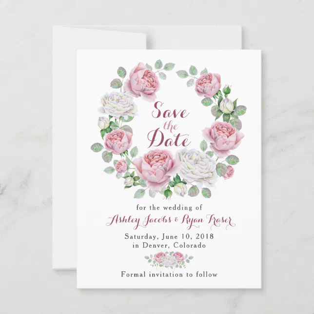 Burgundy Pink Rose Floral Wedding Save the Date | Zazzle