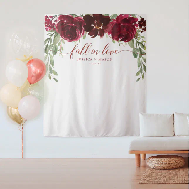 Burgundy Pumpkin Fall In Love Backdrop Photo Booth | Zazzle