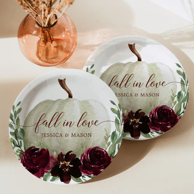 Burgundy Pumpkin Fall Paper Plates | Zazzle