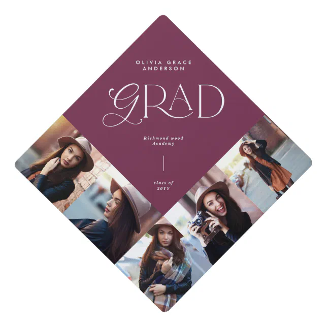 Burgundy purple multi photo modern contemporary graduation cap topper ...
