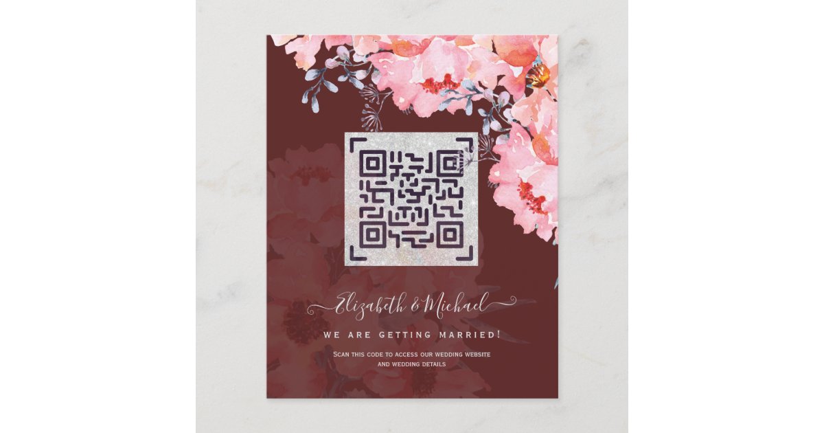 Burgundy QR SCANNING CODE Wedding Website Invites Flyer | Zazzle