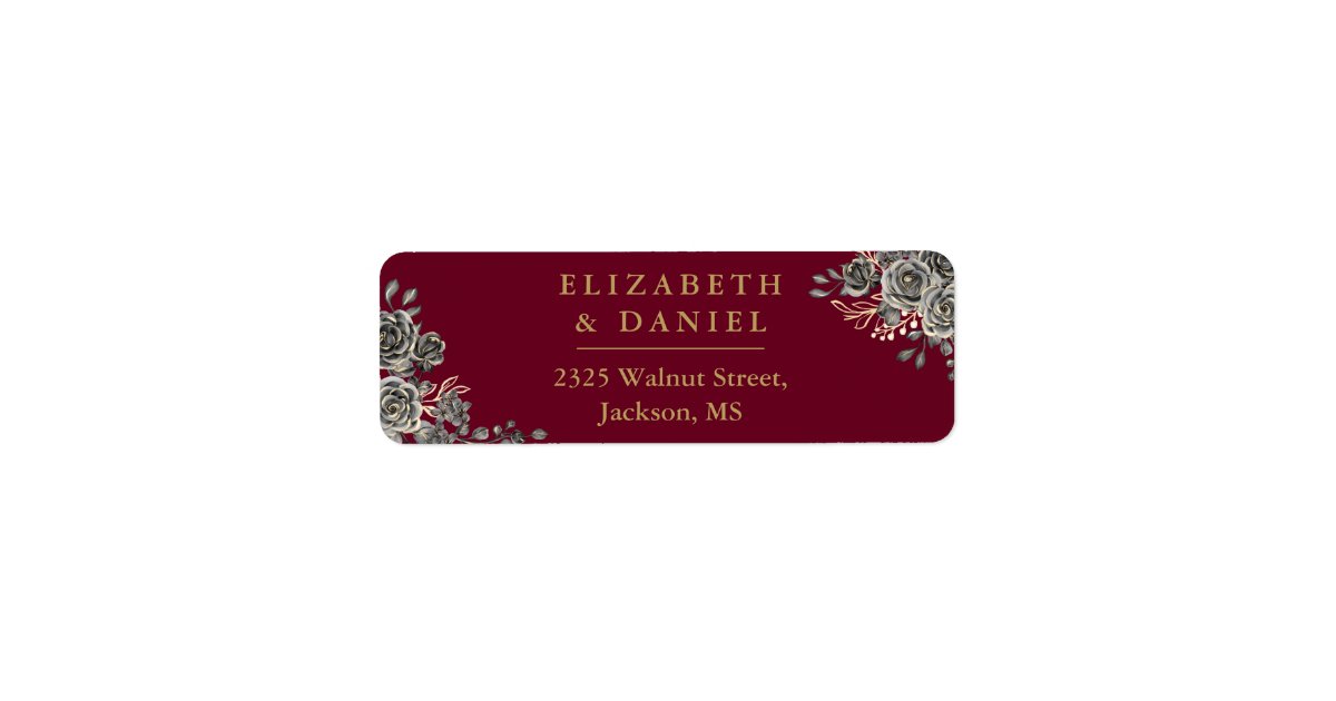 Burgundy Red And Gold Floral Gothic Return Address Label | Zazzle