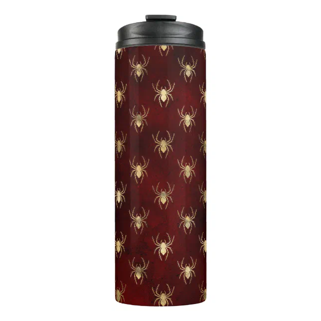 Burgundy Red and Gold Grunge Spider Pattern Thermal Tumbler | Zazzle