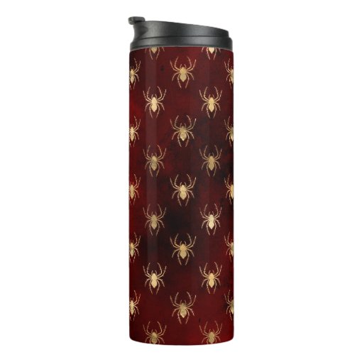 Burgundy Red and Gold Grunge Spider Pattern Thermal Tumbler | Zazzle