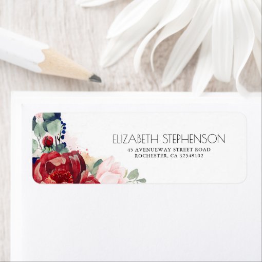 Burgundy Red and Navy Blue Floral Elegant Label | Zazzle