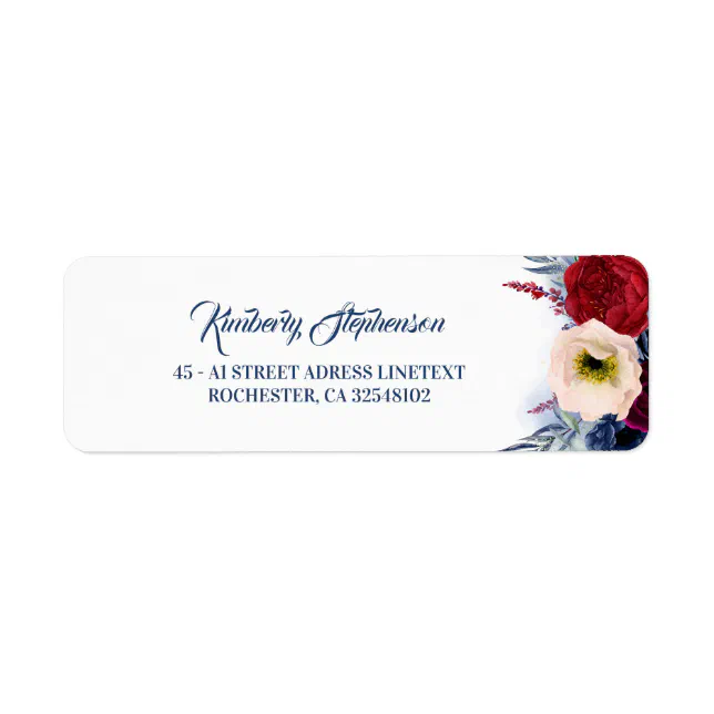 Burgundy Red and Navy Blue Floral Label | Zazzle