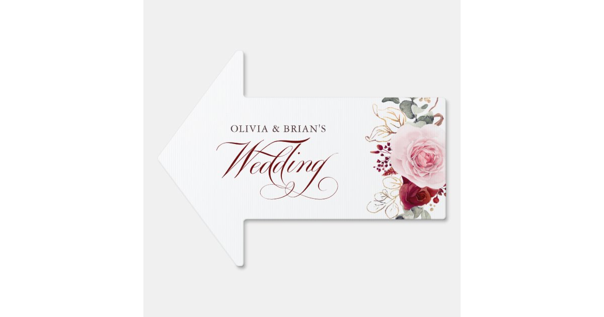 Burgundy Red and Pink Floral Fall Wedding Sign | Zazzle