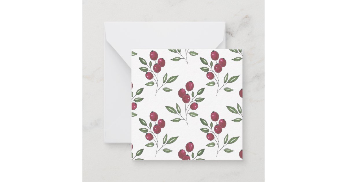 Burgundy Red Berries Pattern Note Card | Zazzle