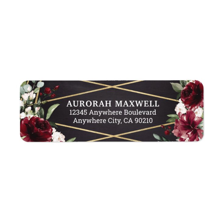 Burgundy Red Black and Gold Floral Elegant Address Label | Zazzle