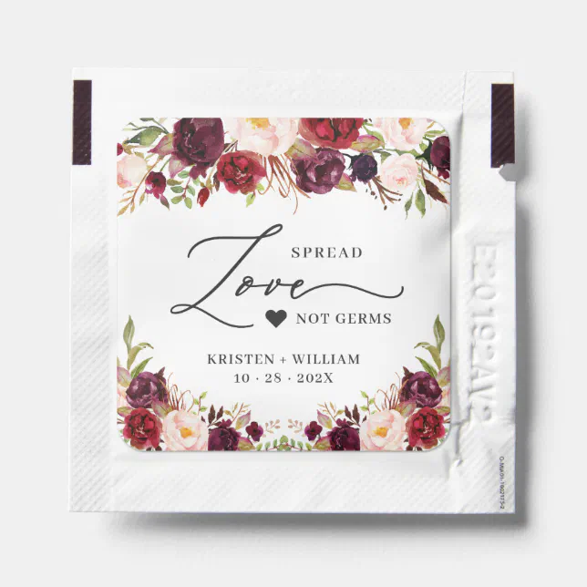 Burgundy Red Blush Floral Spread Love Wedding Hand Sanitizer Packet ...